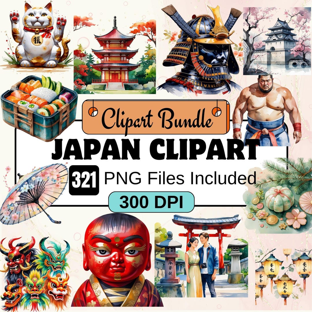 Japan Clipart, Japanese Culture Watercolor Clipart Bundle, 321 PNG ...