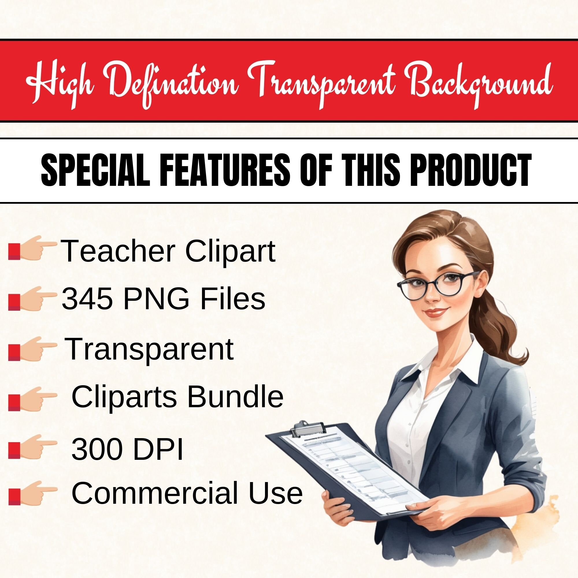 Teacher Watercolor Clipart, School Clipart PNG Bundle, 345 Classroom ...