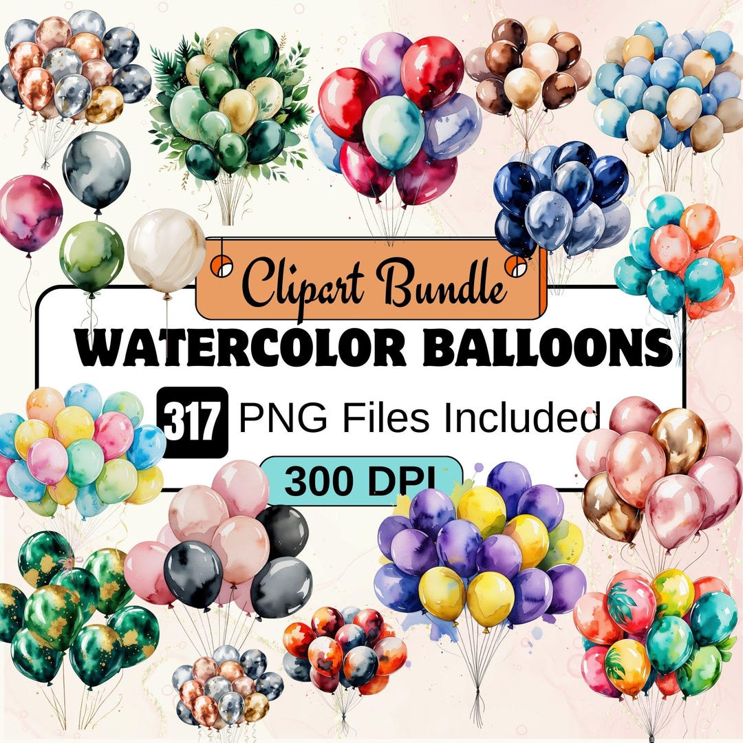 317 Watercolor Balloon Clipart Bundle Colorful Balloon Party Decoration ...