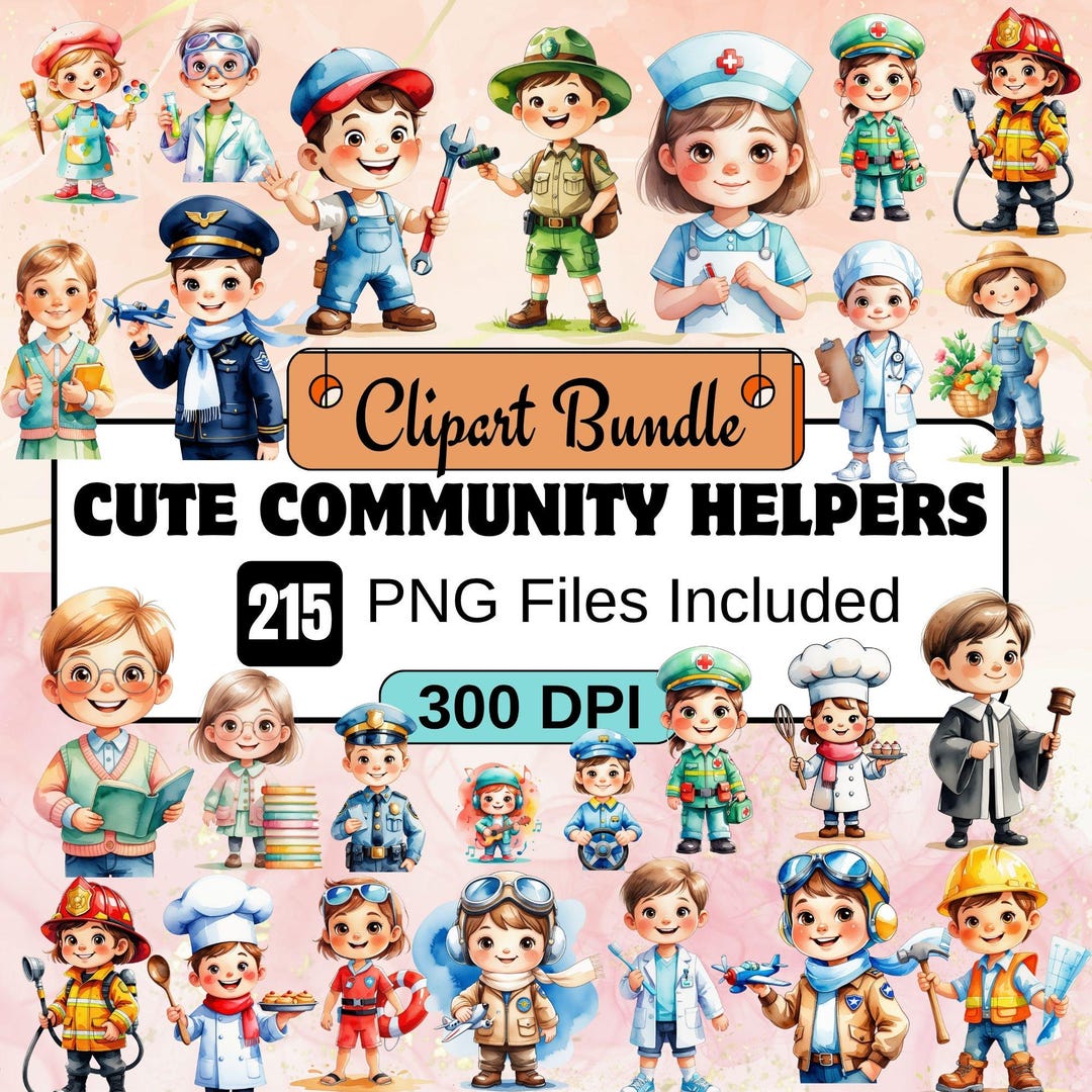 Cute Community Helper Clipart,png Set of Jobs & Professions,community ...