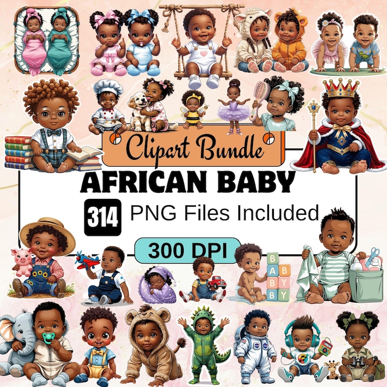 314 African American Baby Clipart Bundle,black Baby Png,african ...