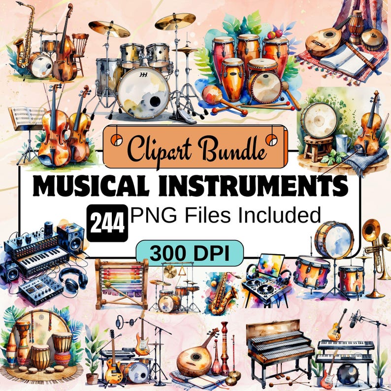 244 Musical Instruments Clipart,music PNG Bundle,musical Images,band ...