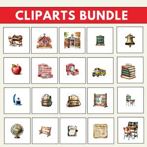 Vintage School Clipart,retro School Clipart PNG Bundle,old School,1950 ...