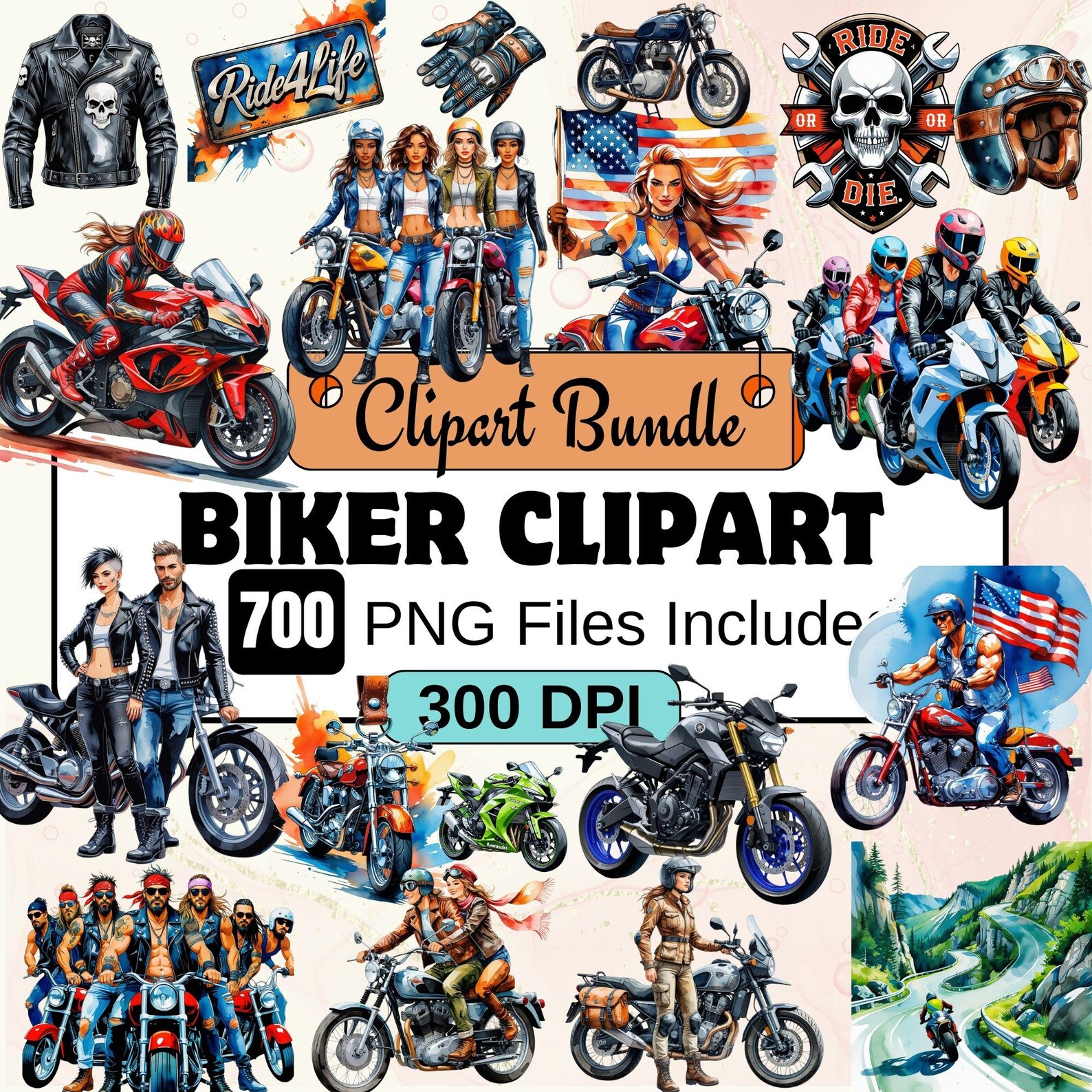 Bikers Clipart,watercolor Clipart PNG Bundle,biker Image,motorcycle ...
