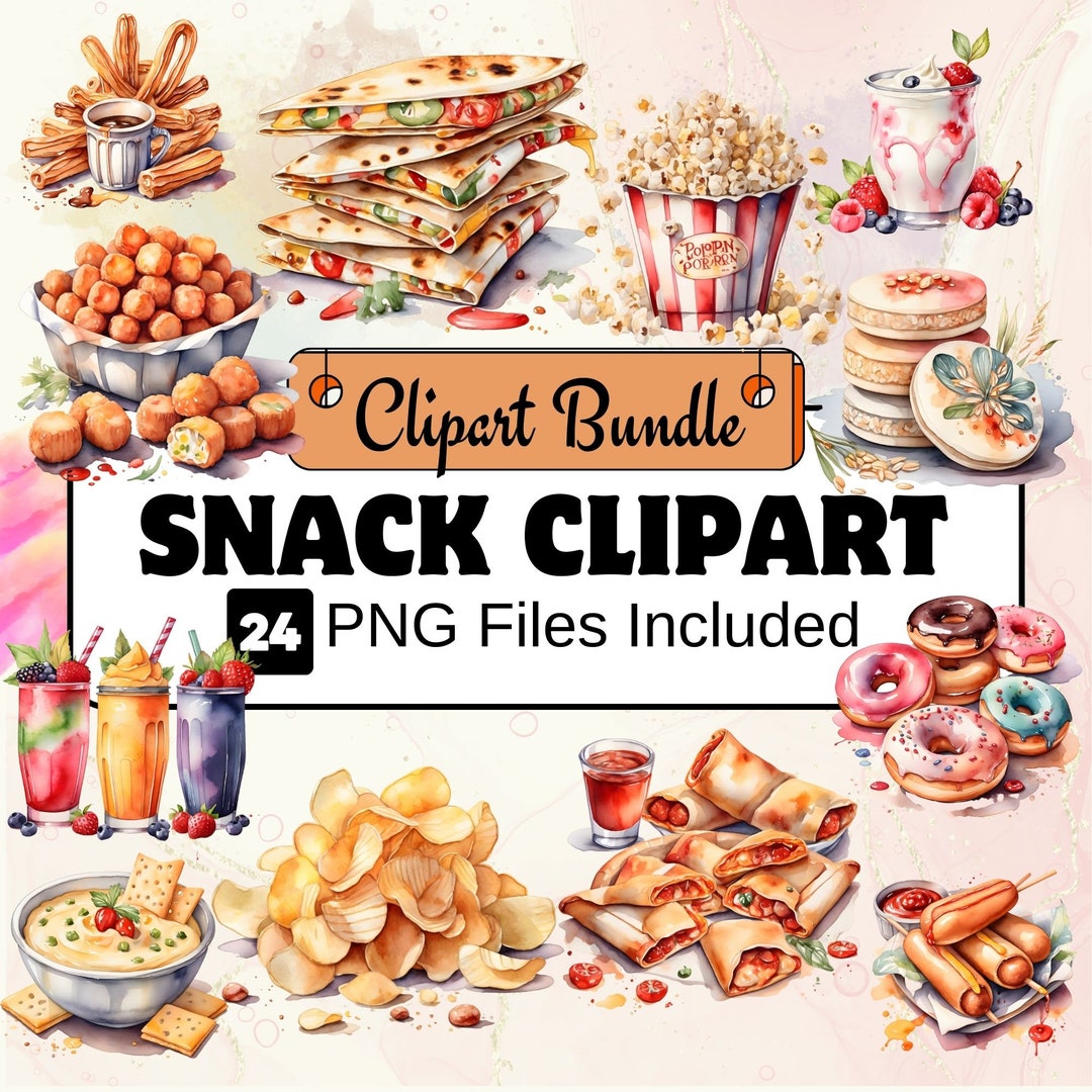 Snack Clipart, Fastfood Clipart PNG Bundle, 24 PNG SNACK Clipart Bundle ...