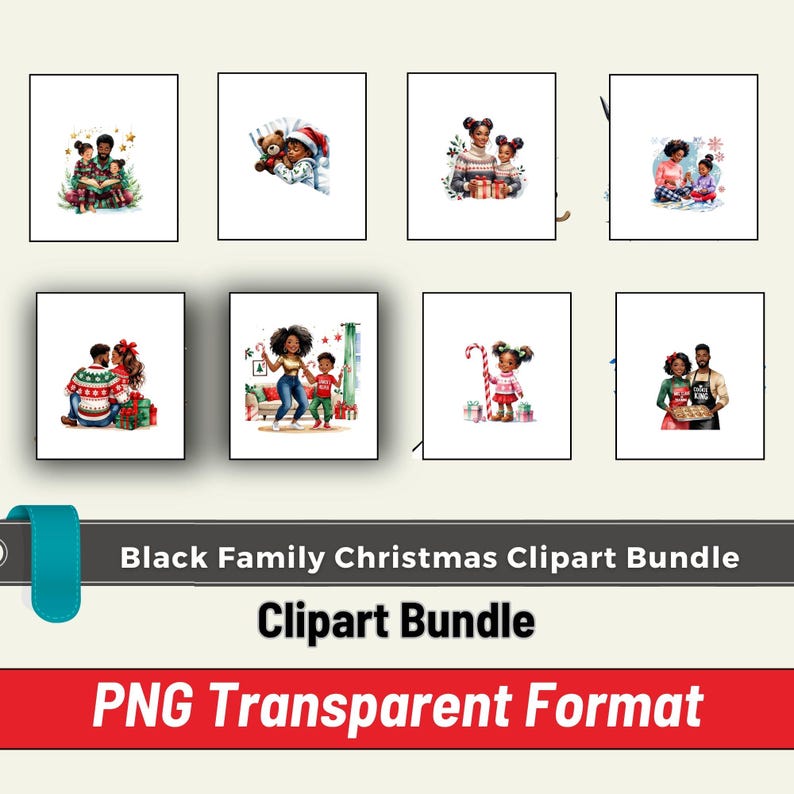 Black Family Christmas Clipart,afro American Clipart Png Bundle,black ...