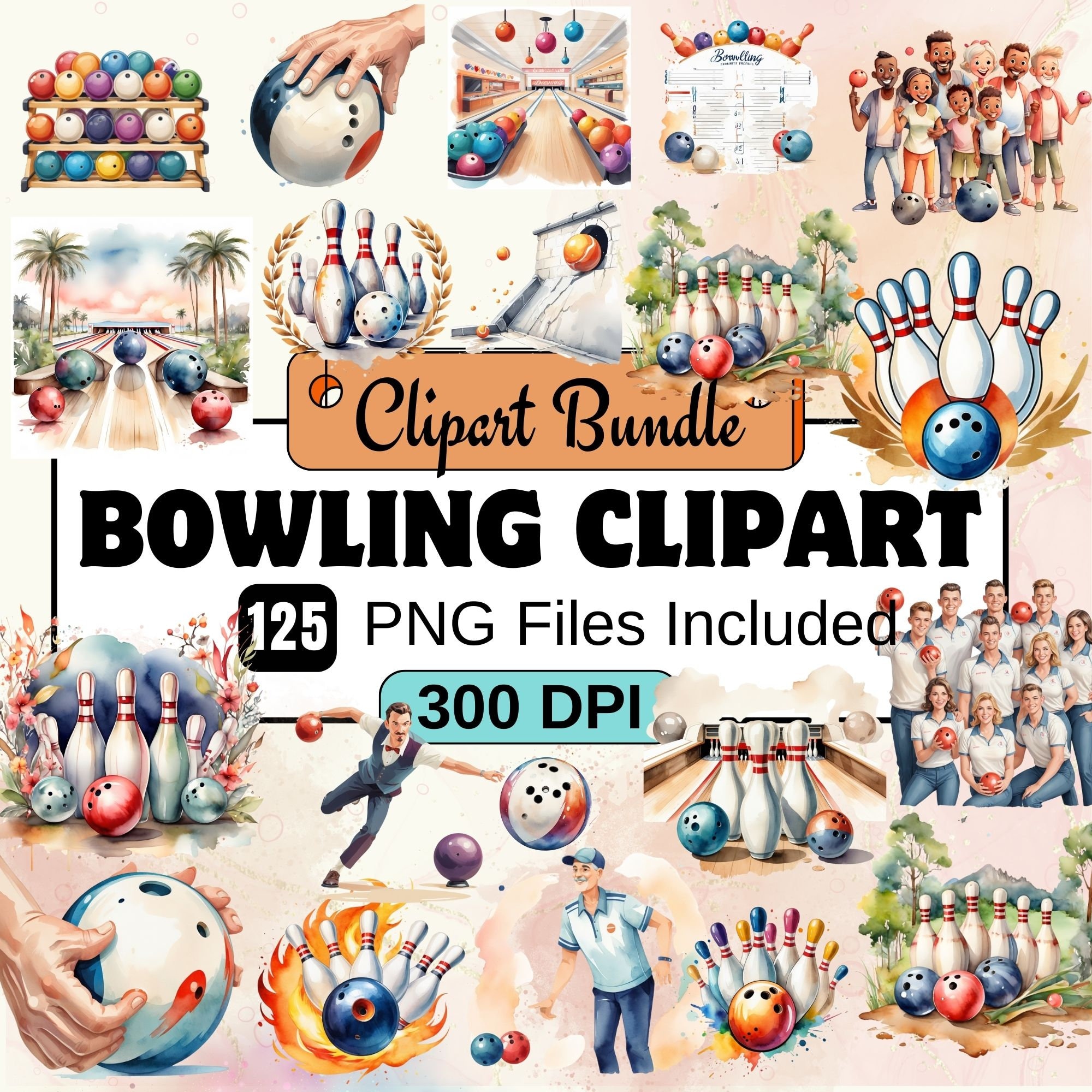 Bowling Clipart, Sports Clipart PNG Bundle, 125 PNG Bowling Clipart ...