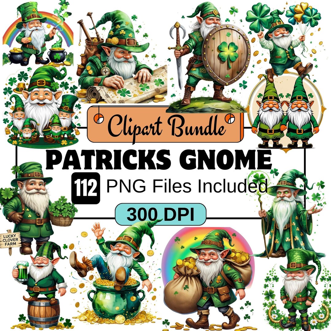 St.patrick's Day Gnome Clipart, Watercolor Patrick Gnome PNG Bundle ...