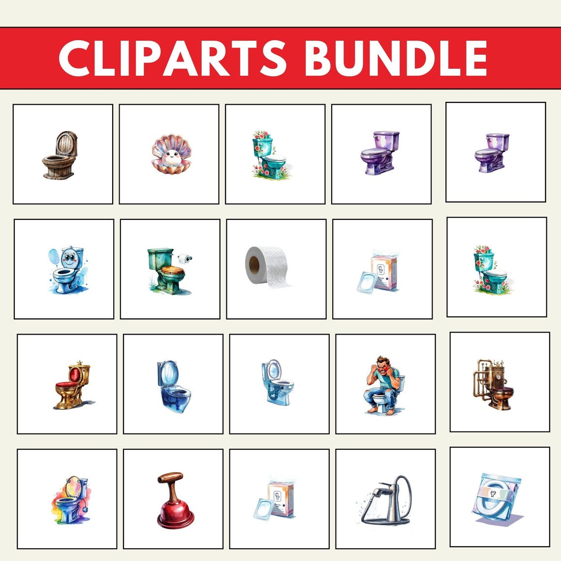 Toilet Clipart,watercolor Bathroom Clipart Png Bundle,restroom Clipart ...