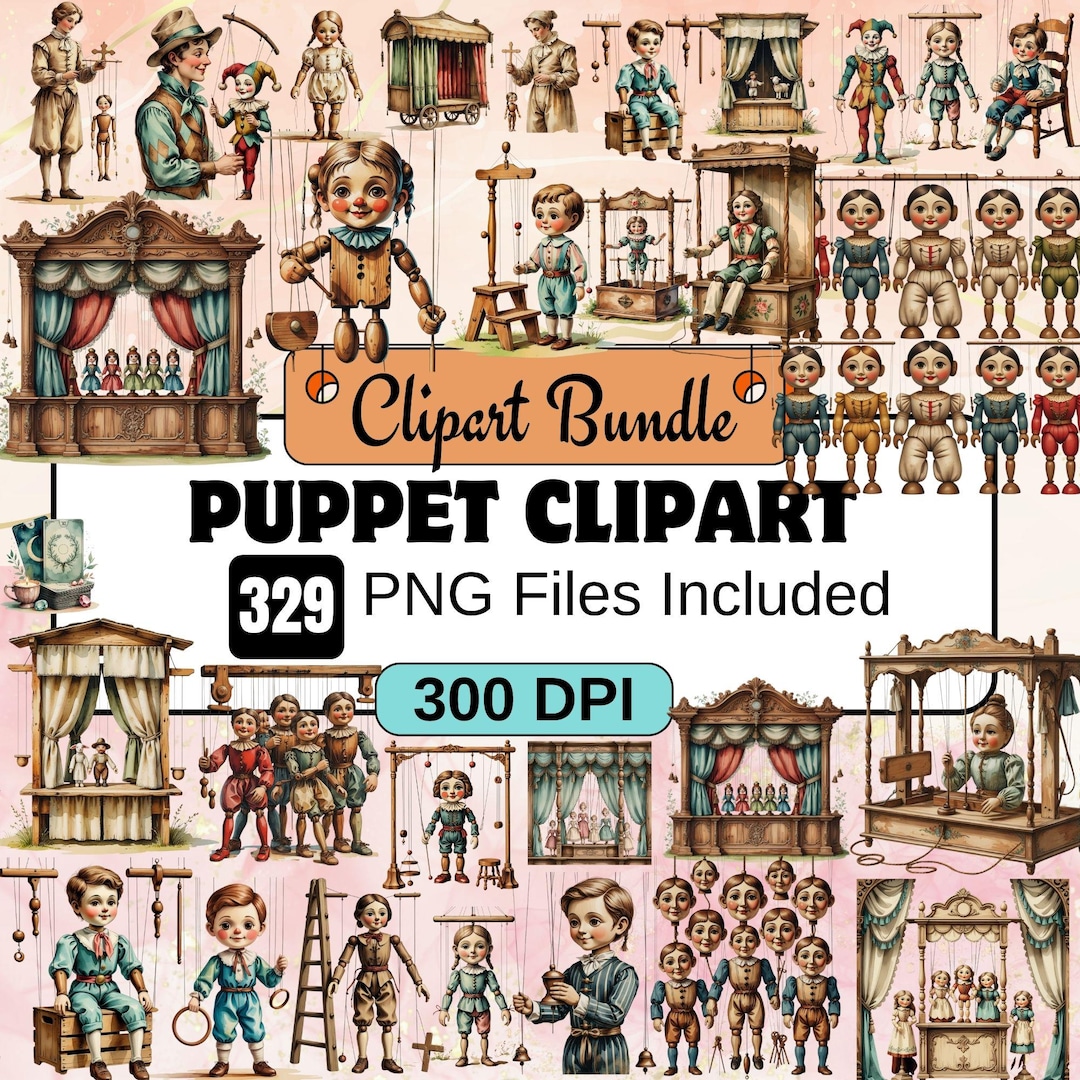 Puppet Clipart Bundle for Kids Printable Puppet Characters PNG String ...
