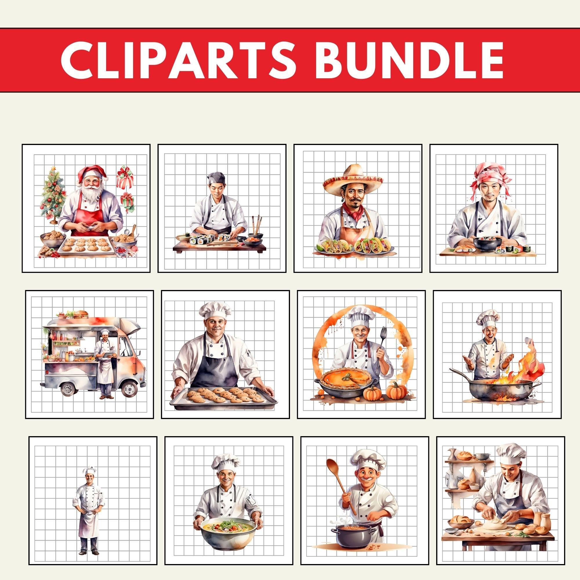 Chef Clipart, Kitchen Clipart PNG Bundle, 65 PNG Chef Clipart Bundle ...