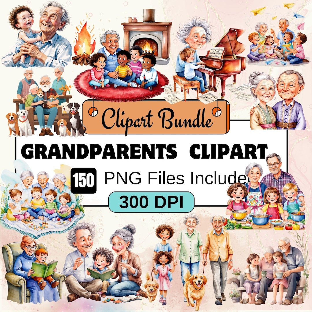 Grandparents Clipart, Family Clipart PNG Bundle, 150 PNG Cycling ...