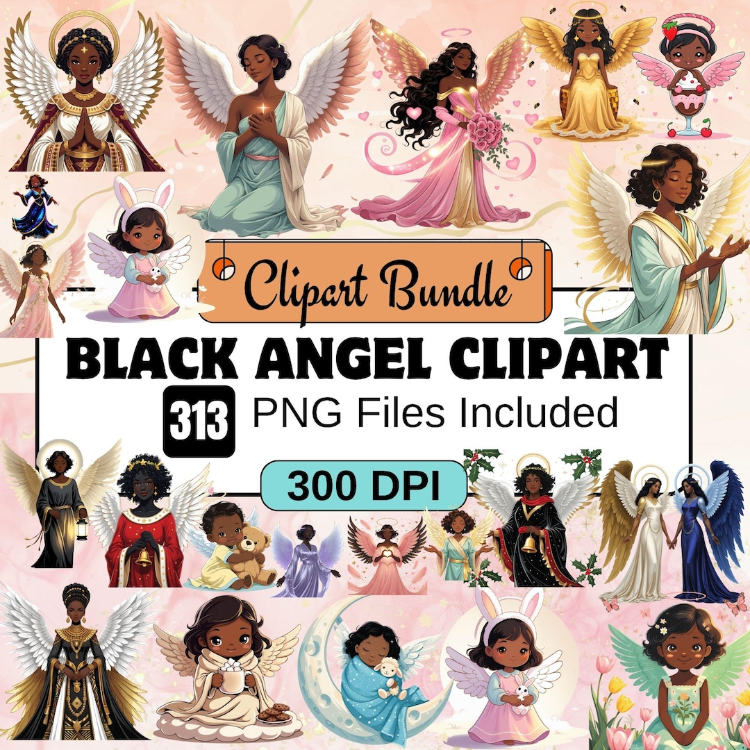Black Angel Clipart,african American Angel PNG Bundle,spiritual ...