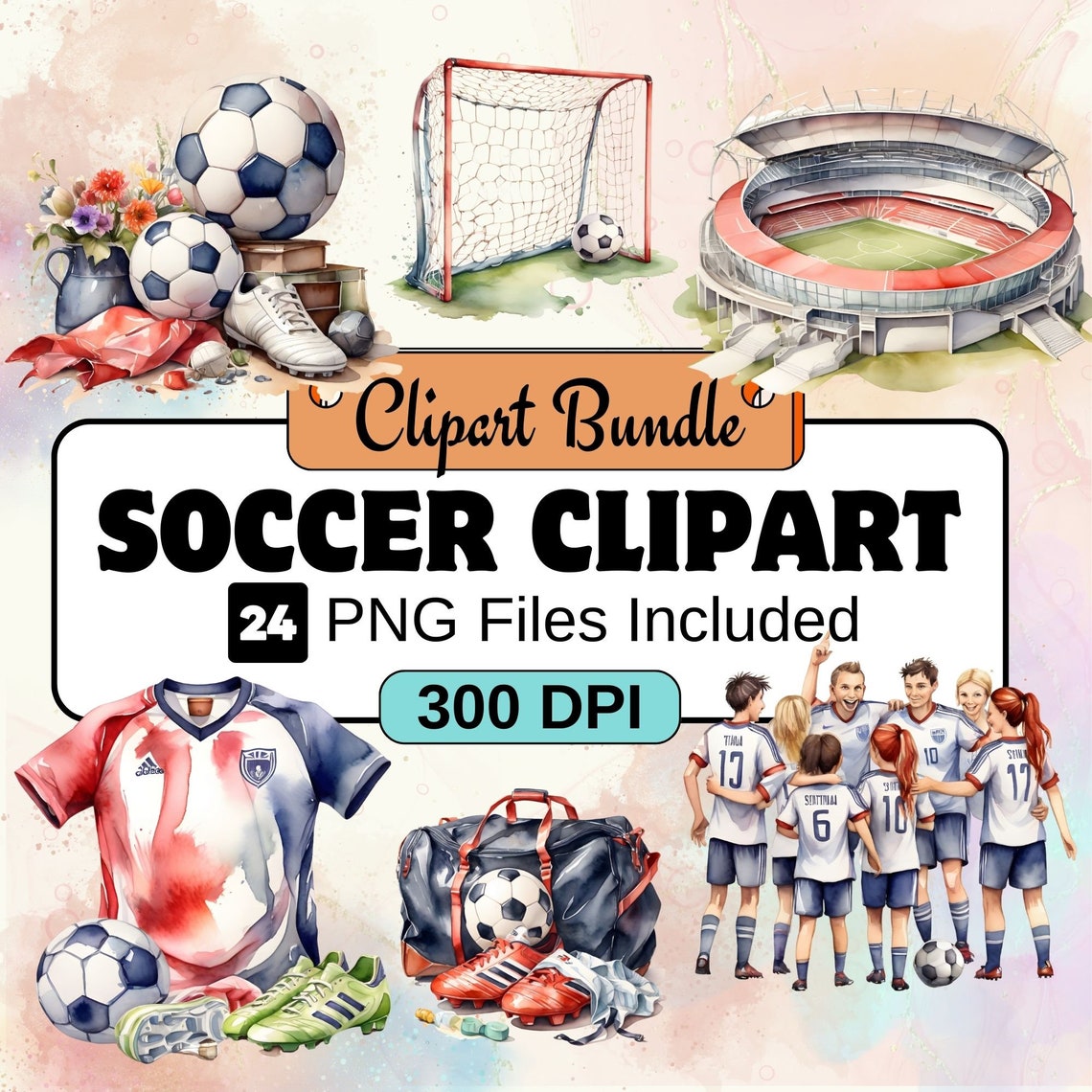 Soccer Clipart, Sports Clipart PNG Bundle, 24 PNG Soccer Clipart Bundle ...