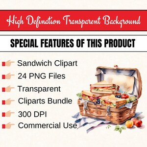 Sandwich Clipart, Watercolor Sandwich, Food Clipart, PNG Bundle, 24 ...