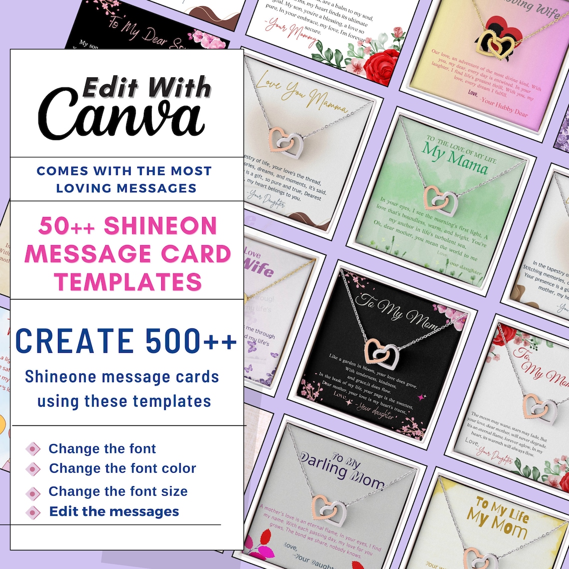 Shineon Message Card Template Bundle, Customized Necklace Shineon ...