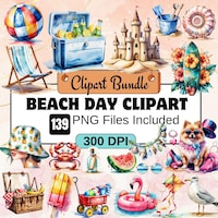Summer Clipart, Cute Summer Clipart PNG Bundle, Minimalist, Surfboard ...