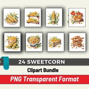 Sweetcorn Clipart, Watercolor Sweetcorn,24 Sweetcorn Clipart Bundle ...