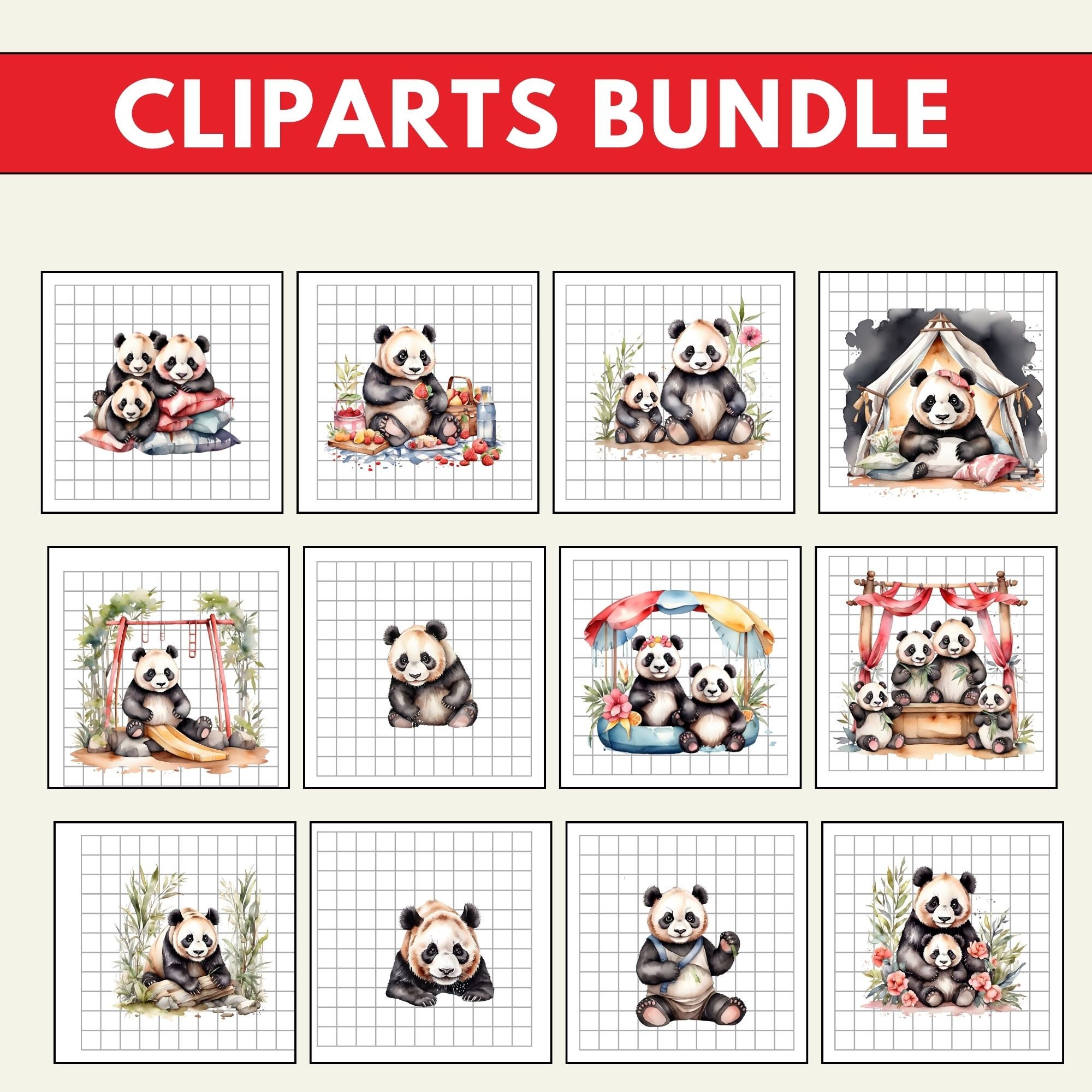 Panda Clipart, Animal Clipart PNG Bundle, 64 PNG Cute Panda Clipart ...