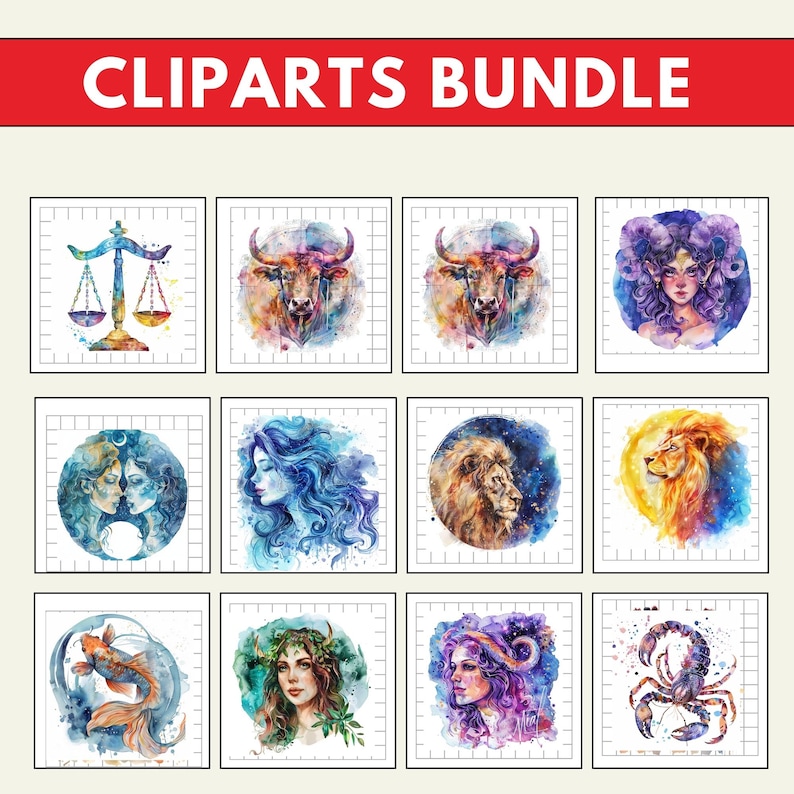 Zodiac Sign Clipart, Couple Clipart PNG Bundle, 24 PNG Zodiac Sign ...