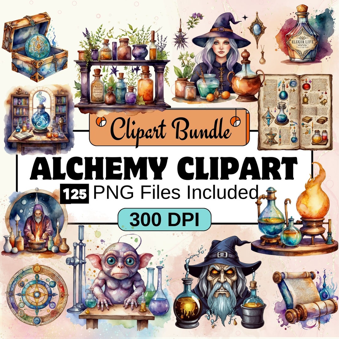 Alchemy Clipart, Fantasy Clipart PNG Bundle, 125 PNG Alchemy Clipart ...