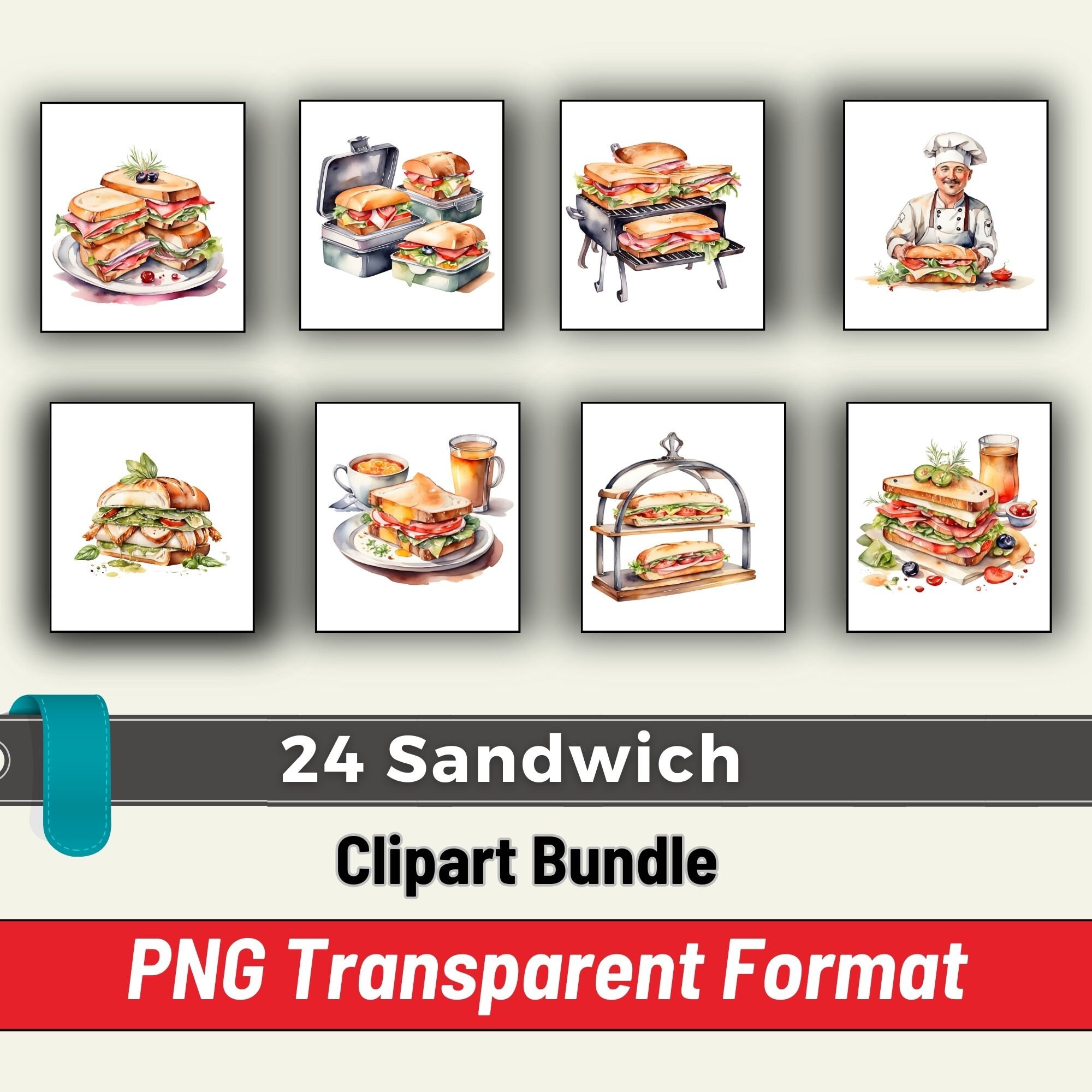 Sandwich Clipart, Watercolor Sandwich, Food Clipart, PNG Bundle, 24 ...