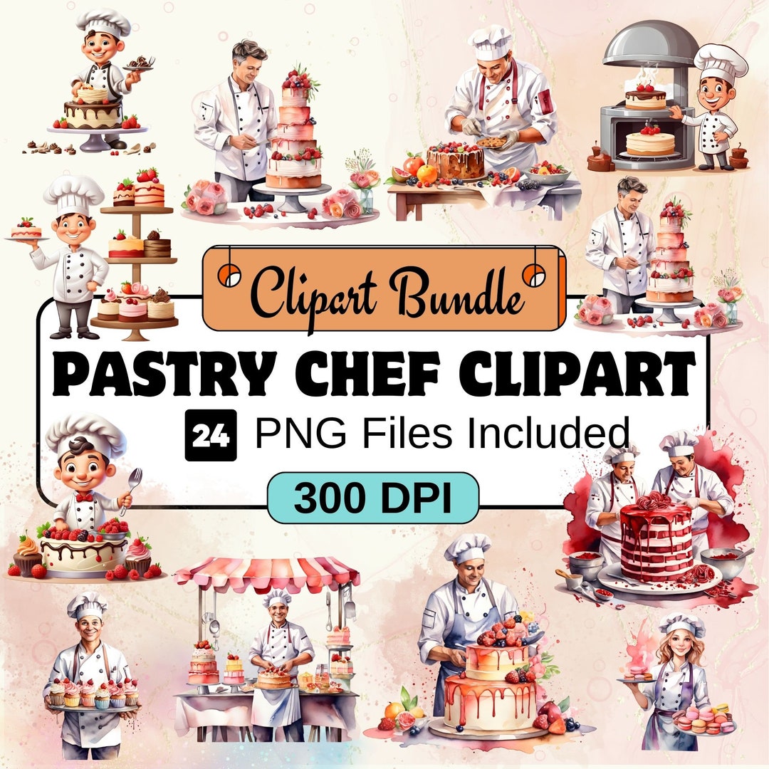 Pastry Chef Clipart, Chef Clipart PNG Bundle, 24 PNG Pastry Chef ...