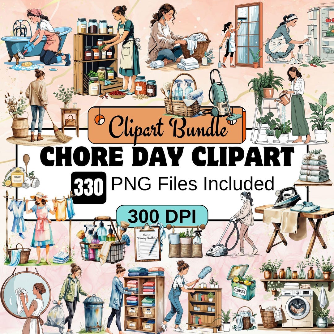 330 Girl Doing Household Chores Clipart,chores Day Clipart PNG Bundle ...