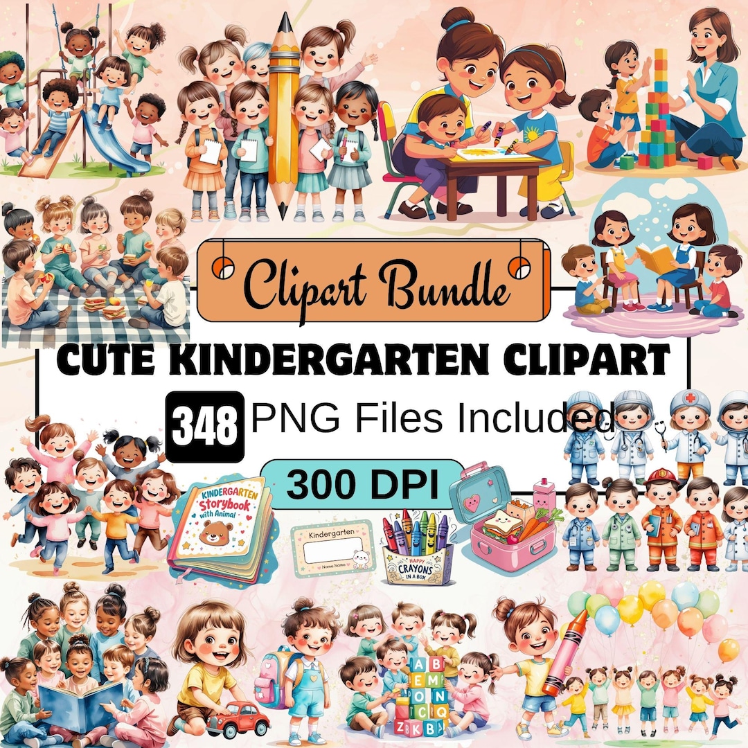 348 Cute Kindergarten Watercolor Clipart Set ,pre School Toddlers ...