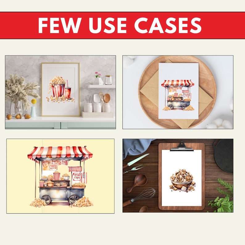 Popcorn Clipart, Watercolor Popcornt PNG Bundle, 24 Popcorn Clipart ...