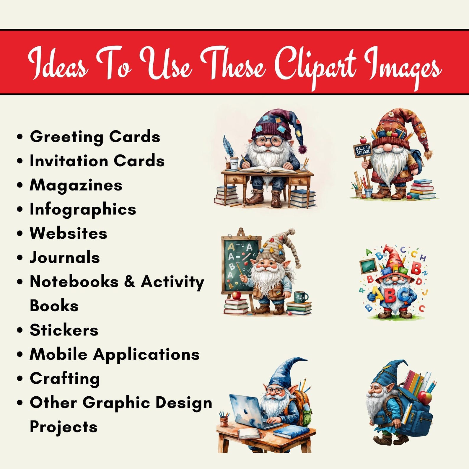 School Gnome Clipart,back to School Clipart PNG Bundle,graduation ...
