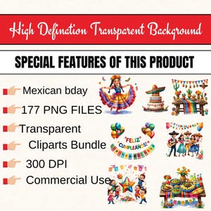 177 Mexican Birthday Clipart Bundle Set, Fiesta Birthday Png,watercolor ...