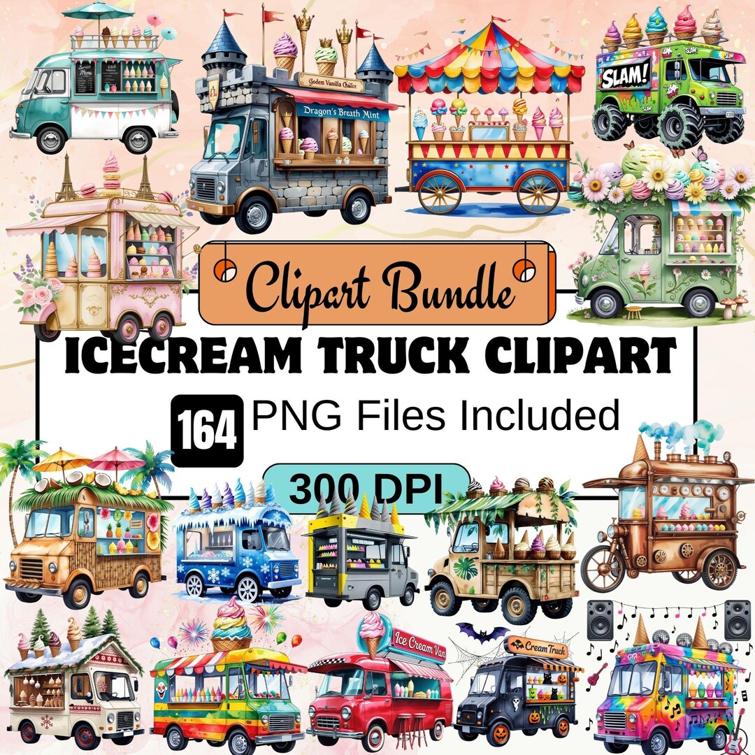 164 Icecream Truck Clipart,icecream Clipart Bundle,watercolor Tasty ...