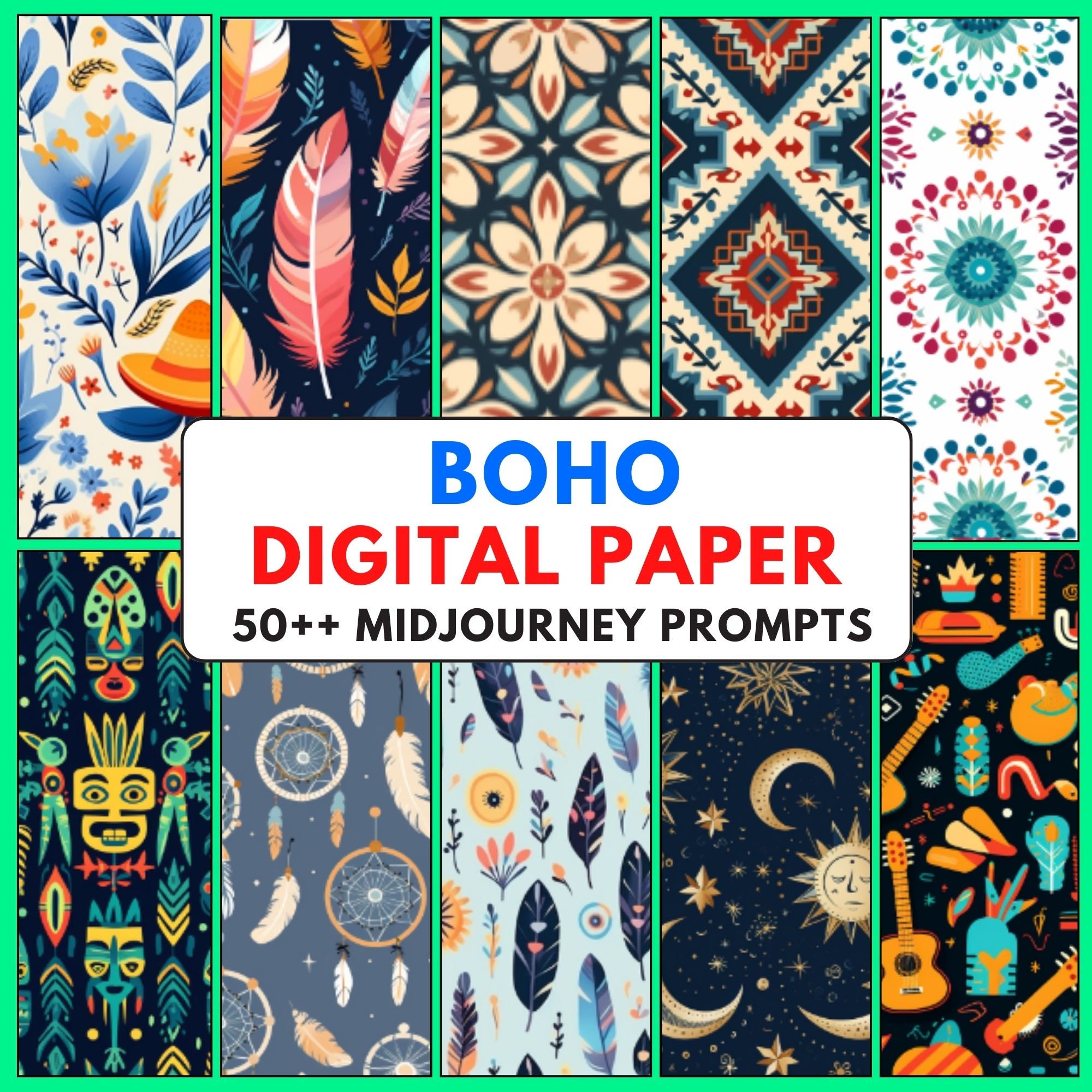 50 Midjourney Prompts AI for Digital Paper BOHO Category - Etsy
