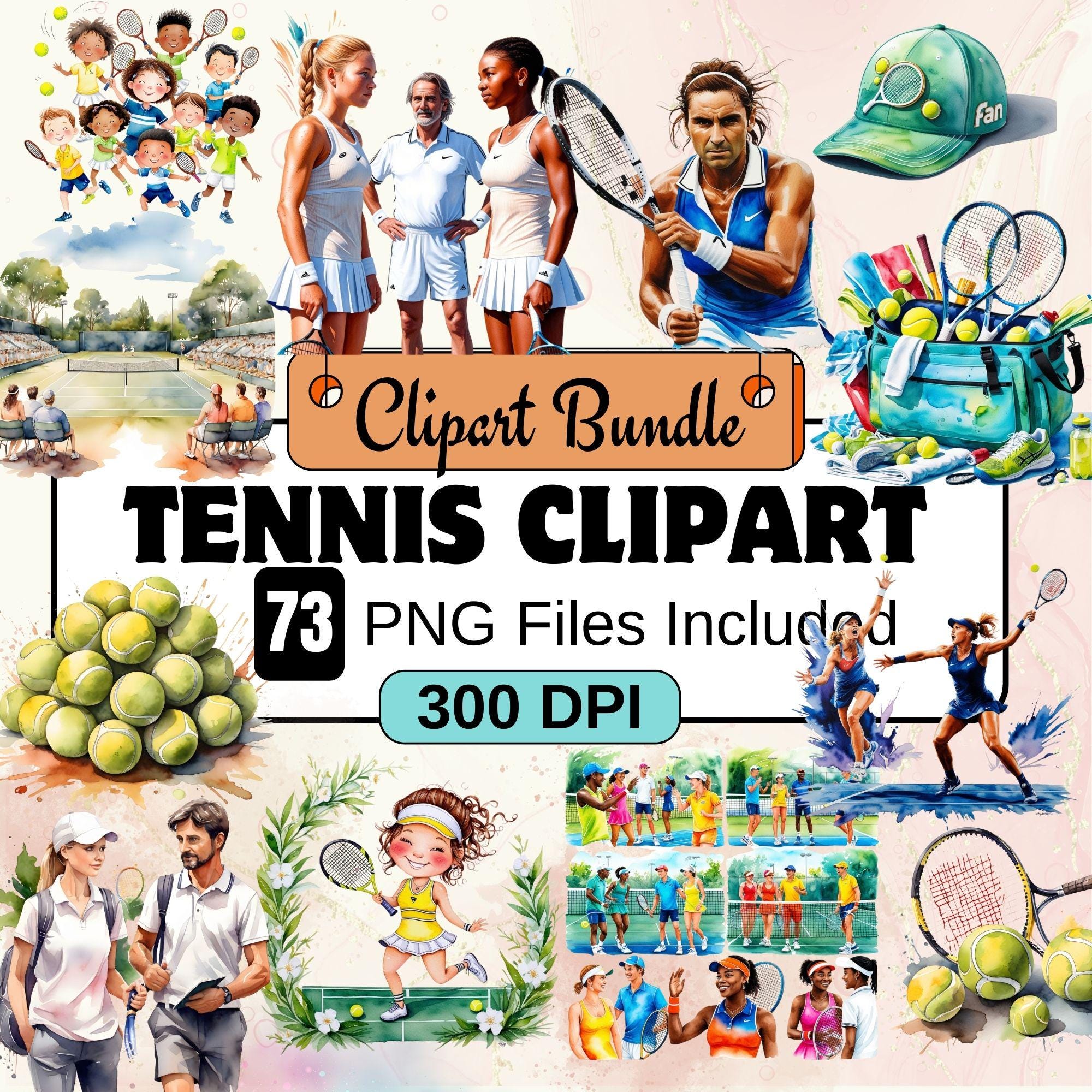 Tennis Clipart, Sports Clipart PNG Bundle, 73 PNG Tennis Clipart Bundle ...