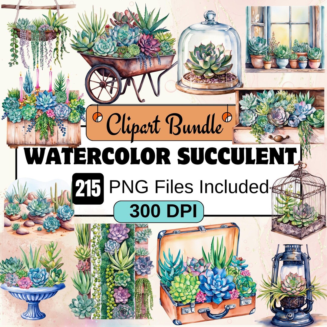 Watercolor Succulent Clipart,botanical Clipart PNG Bundle,215 PNG ...