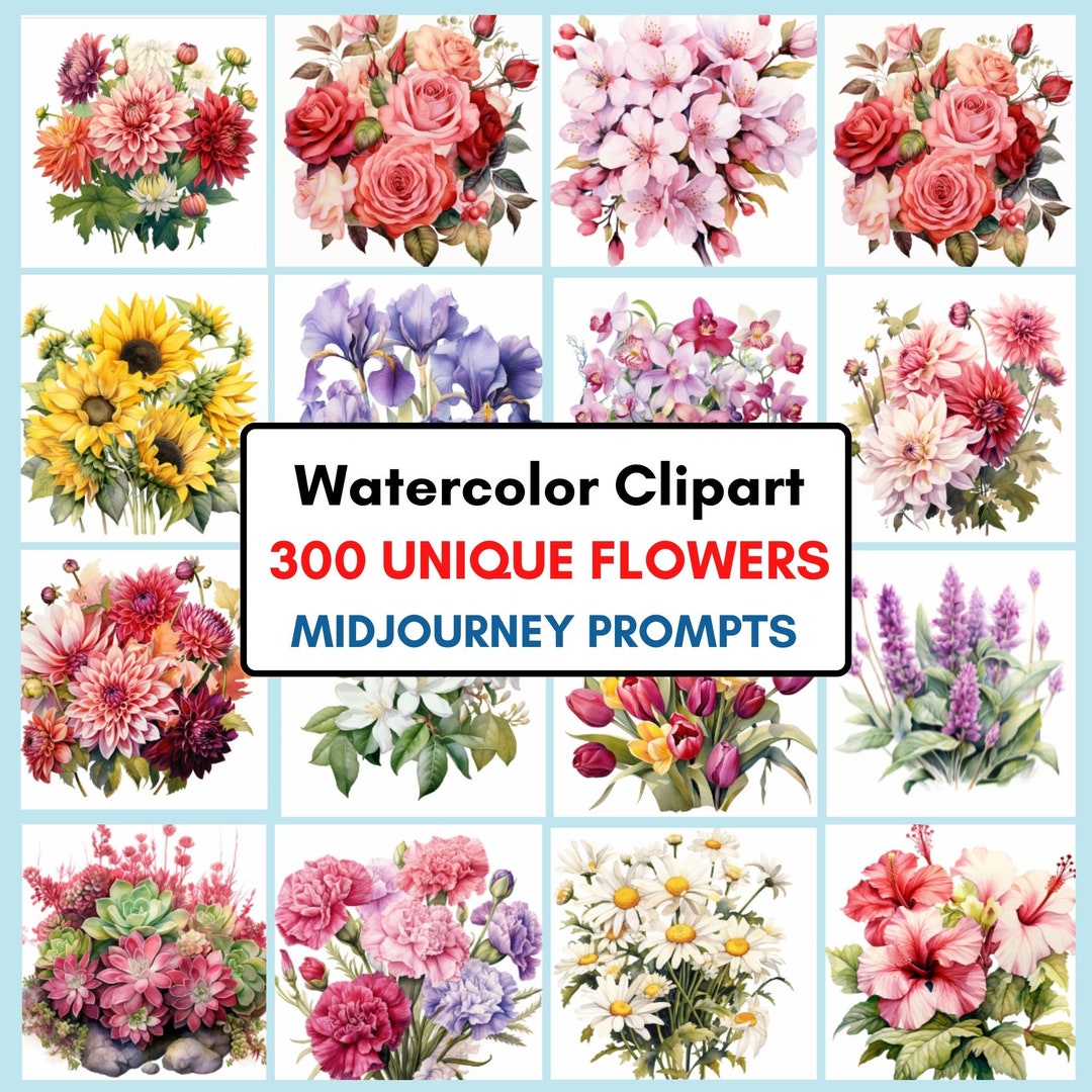 300 Midjourney Prompts Watercolor Flowers Premium Watercolor - Etsy