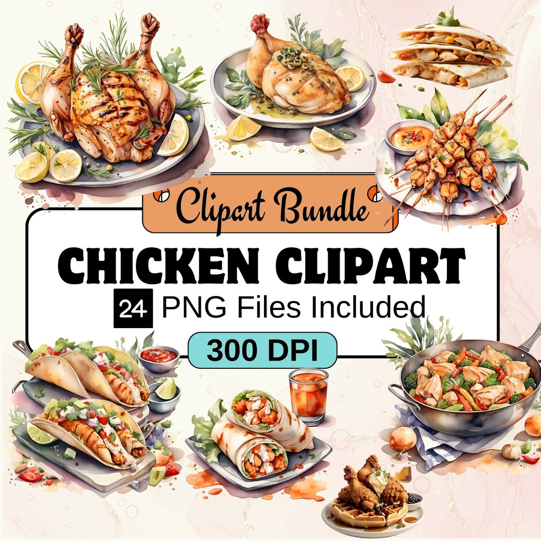 Chicken Clipart, Watercolor Chicken PNG Bundle, 24 Chicken Watercolor ...