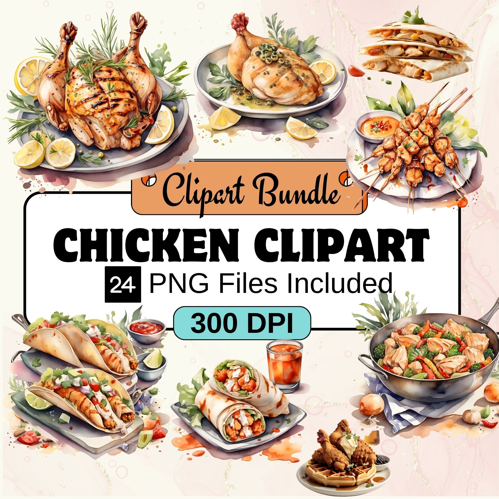 Chicken Clipart, Watercolor Chicken PNG Bundle, 24 Chicken Watercolor ...