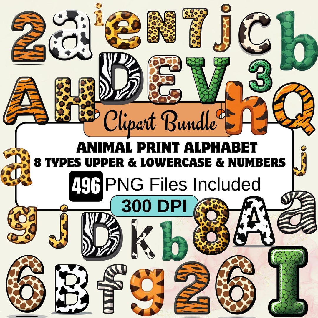 Animal Print Alphabet PNG Bundle,safari Letters Clipart A-z,jungle ...