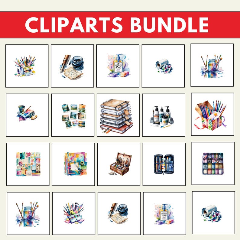 Artist Supplies Clipart,painter Supplies Clipart PNG Bundle,art ...