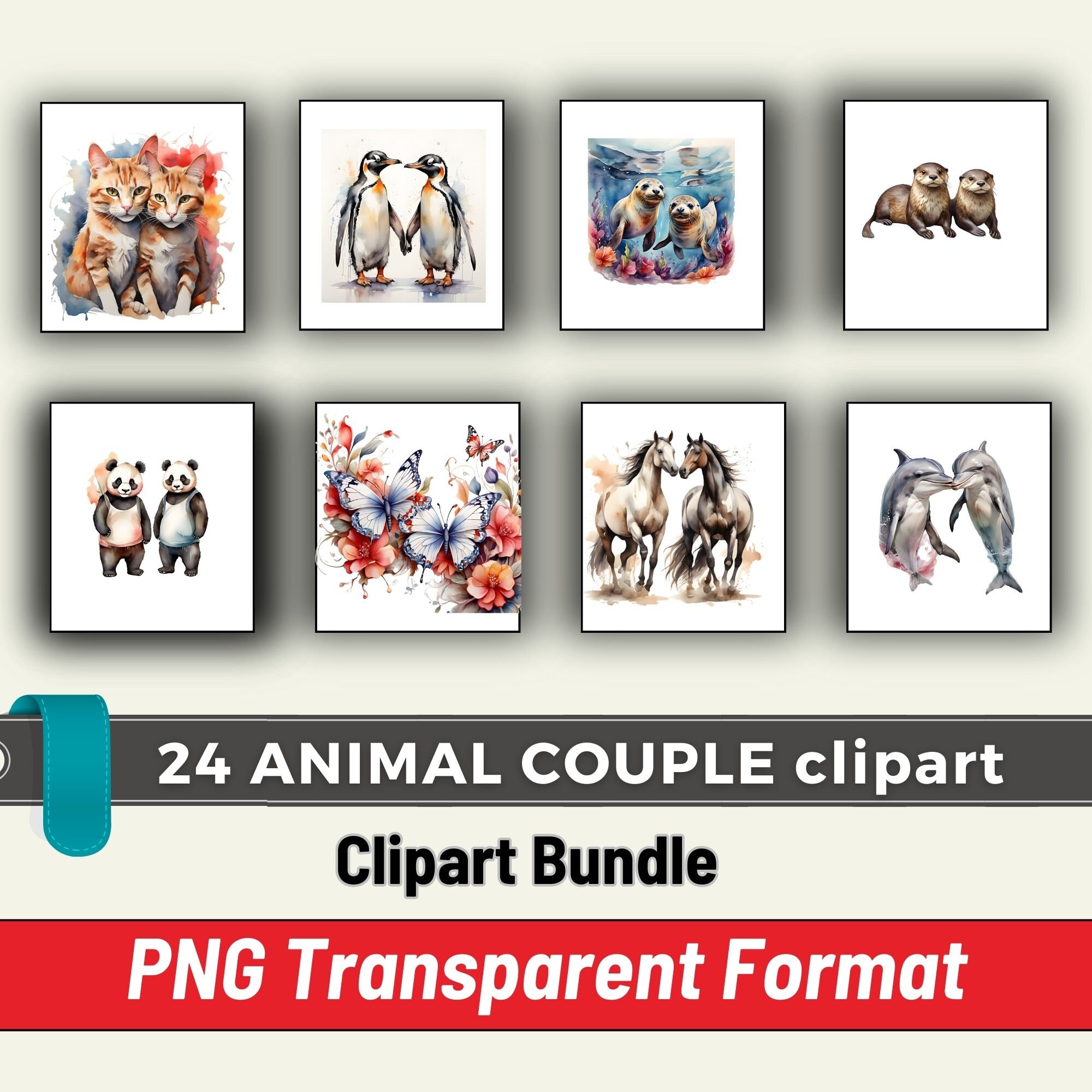 Animal Couple Clipart, Couple Clipart PNG Bundle, 24 PNG Animal Couple ...