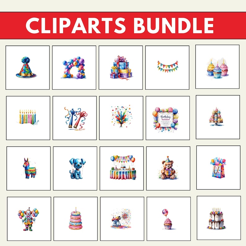 700 Watercolor Birthday Clipart Bundle Set,birthday Png,watercolor ...