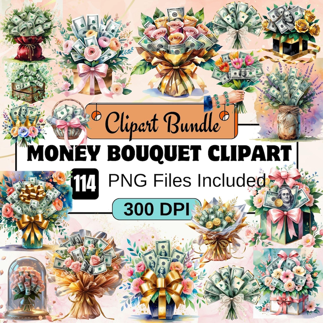 Money Bouquet Clipart,watercolor Money Images,dollar Bouquet Png,money ...