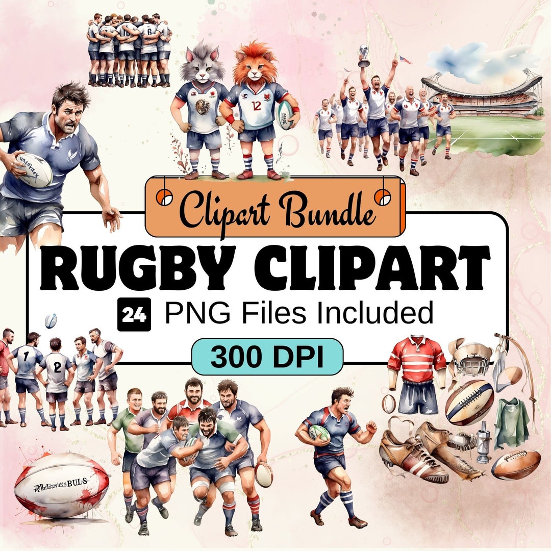 Rugby Clipart, Sports Clipart PNG Bundle, 24 PNG Rugby Clipart Bundle ...