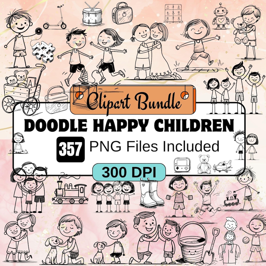Doodle Kids Clipart,happy Children Art,kids Illustration,cute Kids ...