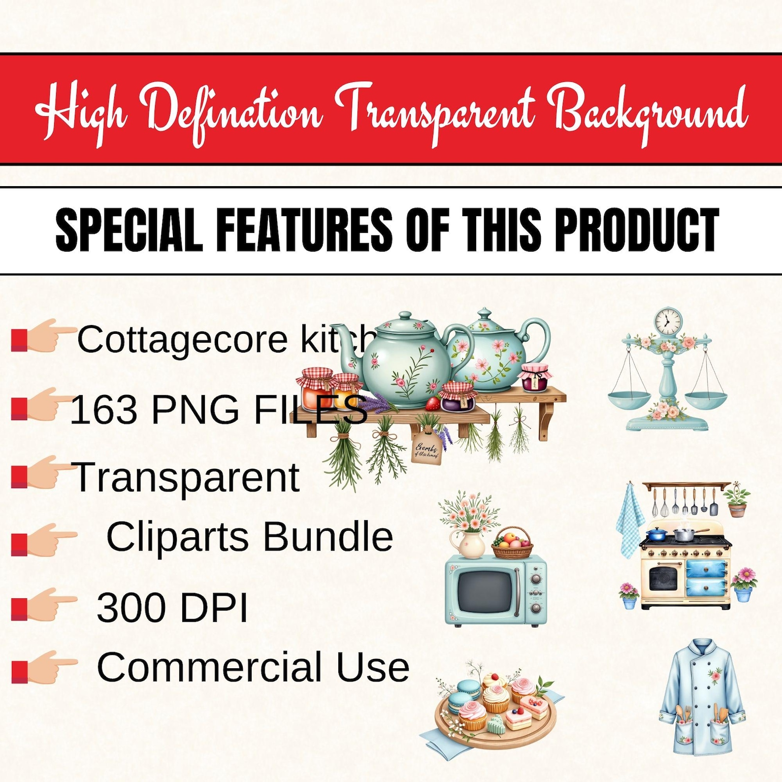 163 Blue Cottagecore Kitchen Clipart,cottagecore PNG Bundle,floral ...
