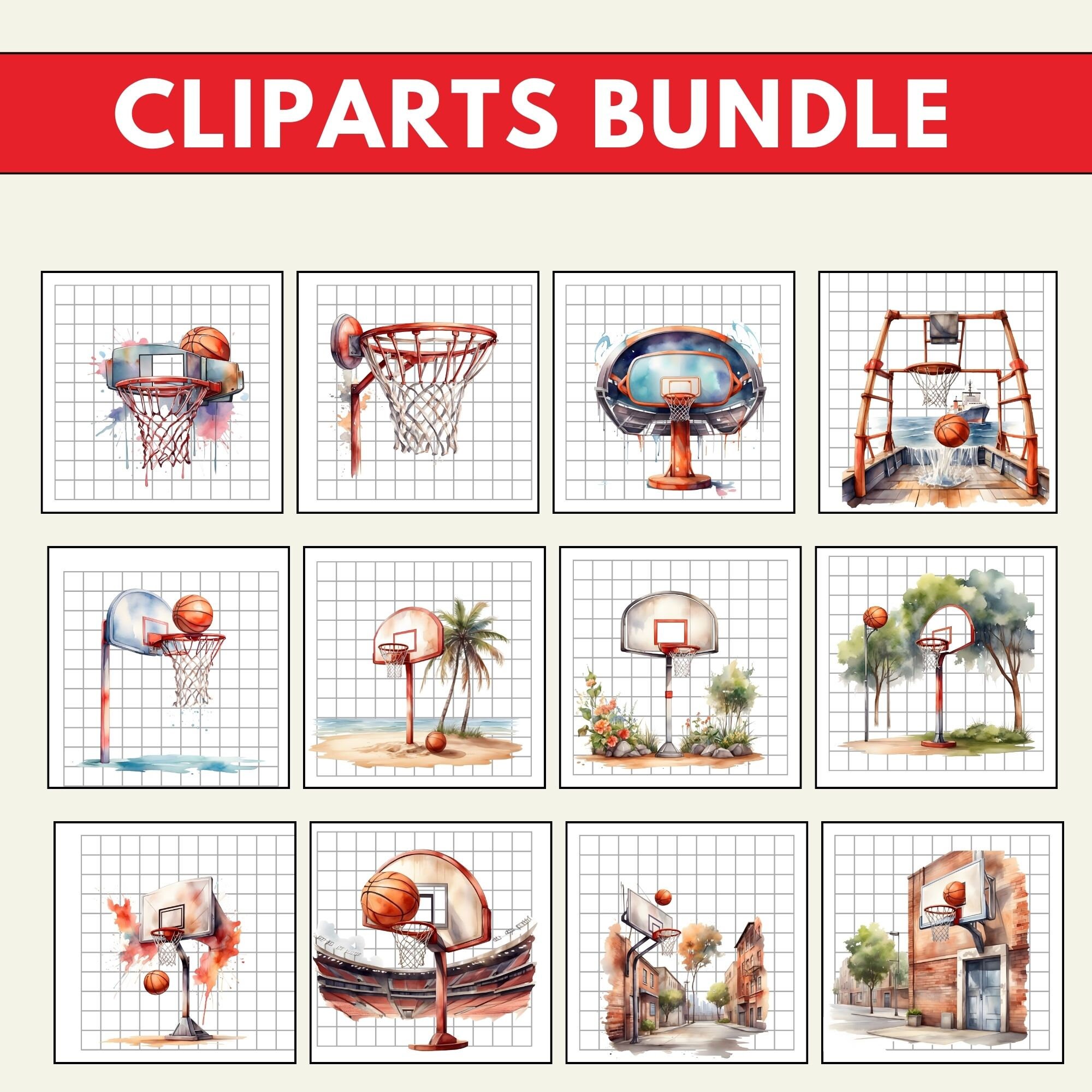 Basketball Hoop Clipart, Sports Clipart PNG Bundle, 24 PNG Basketball ...