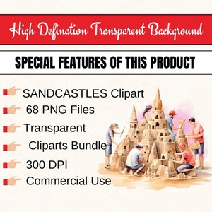Sandcastle Clipart, Beach Clipart PNG Bundle, 24 PNG Sandcastle Clipart ...