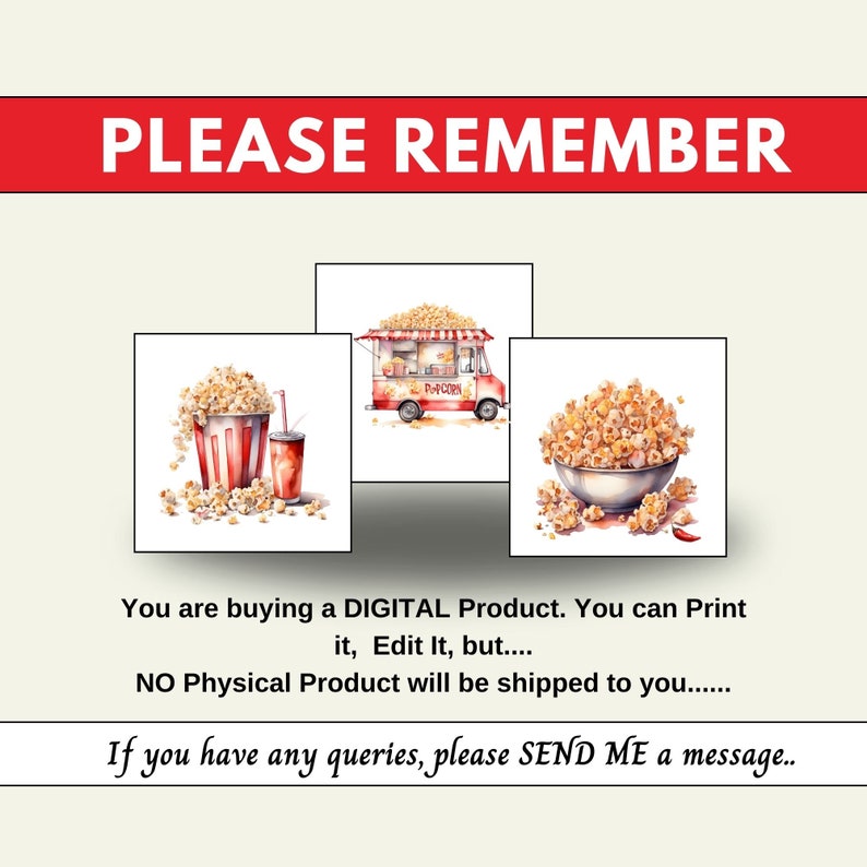 Popcorn Clipart, Watercolor Popcornt PNG Bundle, 24 Popcorn Clipart ...